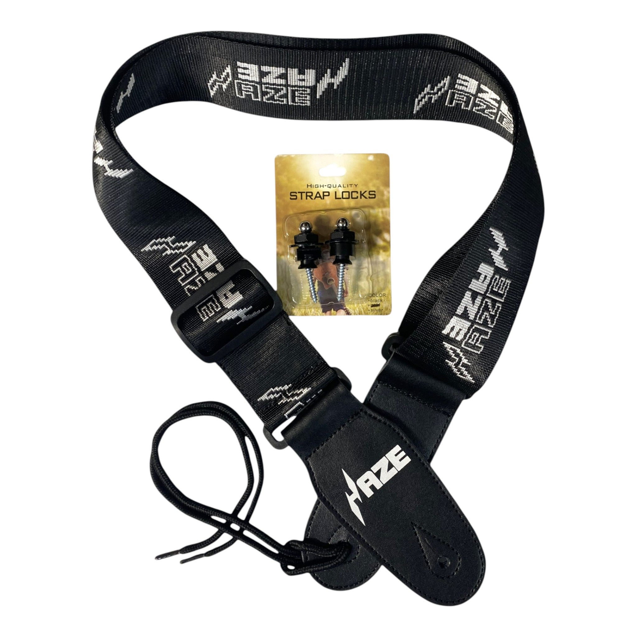 Haze HJKBK Black Guitar Strap Locks + Haze Strap Combo – Haze Guitar ...