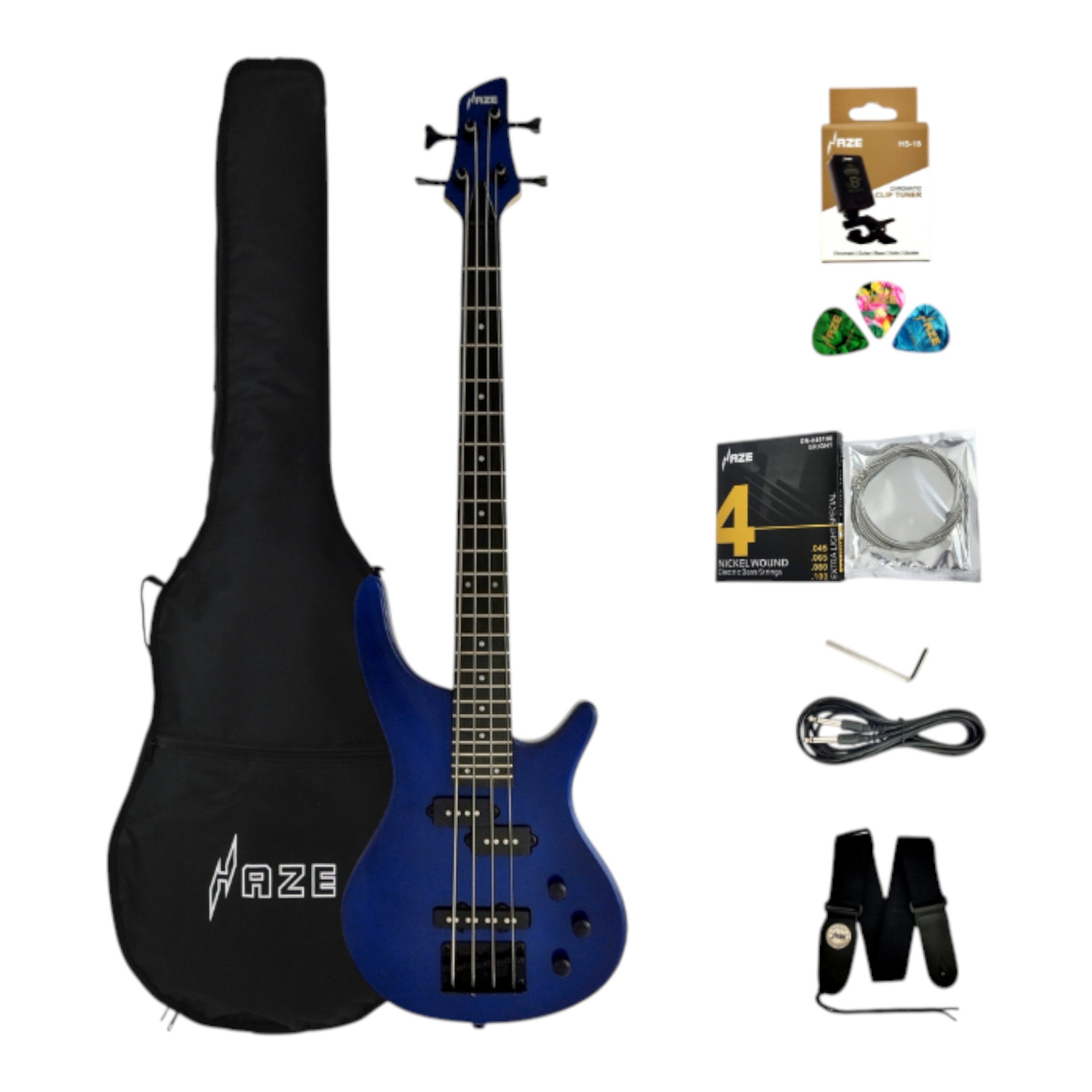1/2 Size HAZE Electric Bass Guitar, Navy Metallic Blue 24 Frets, SBG38 ...